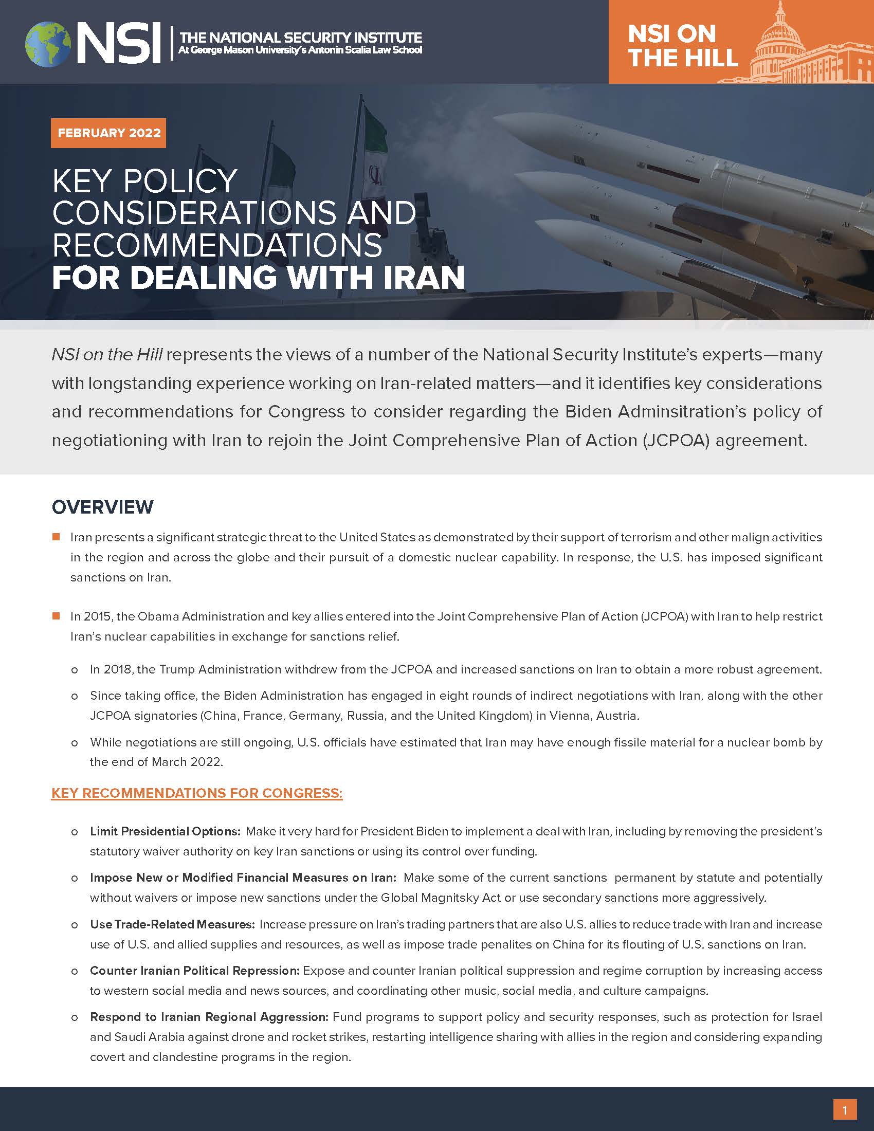 Key Policy Considerations and Recommendations For Dealing With Iran ...